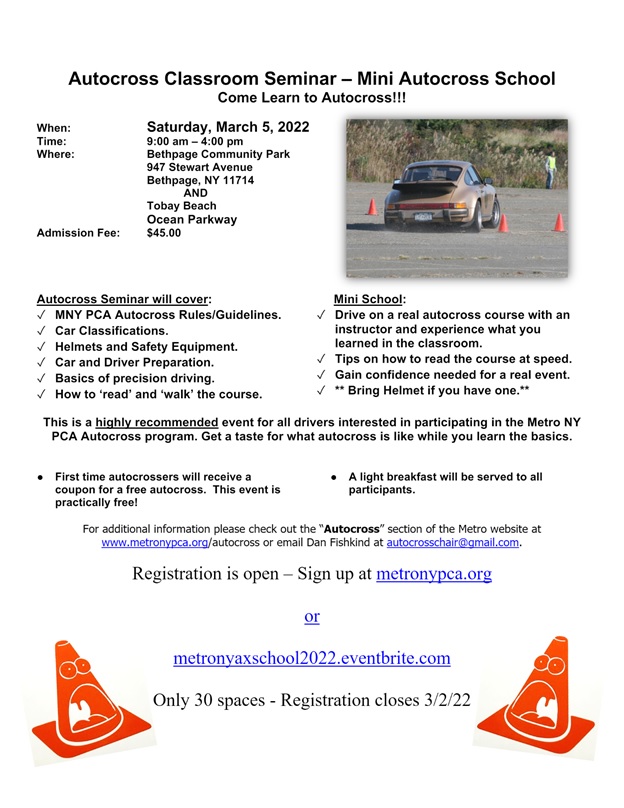 Metro NY Region PCA Autocross School | The Porsche Club of America
