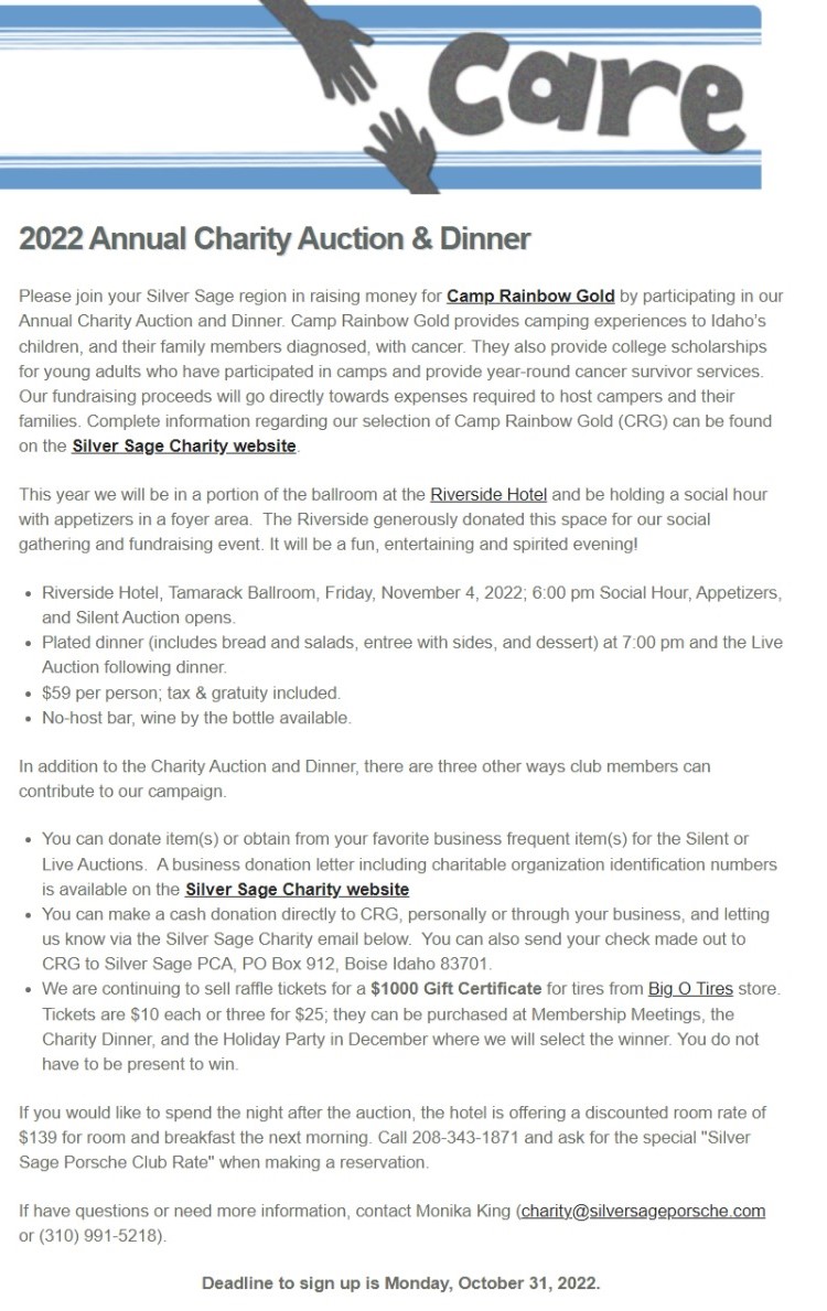 Silver Sage annual Charity Auction and Dinner | The Porsche Club of America